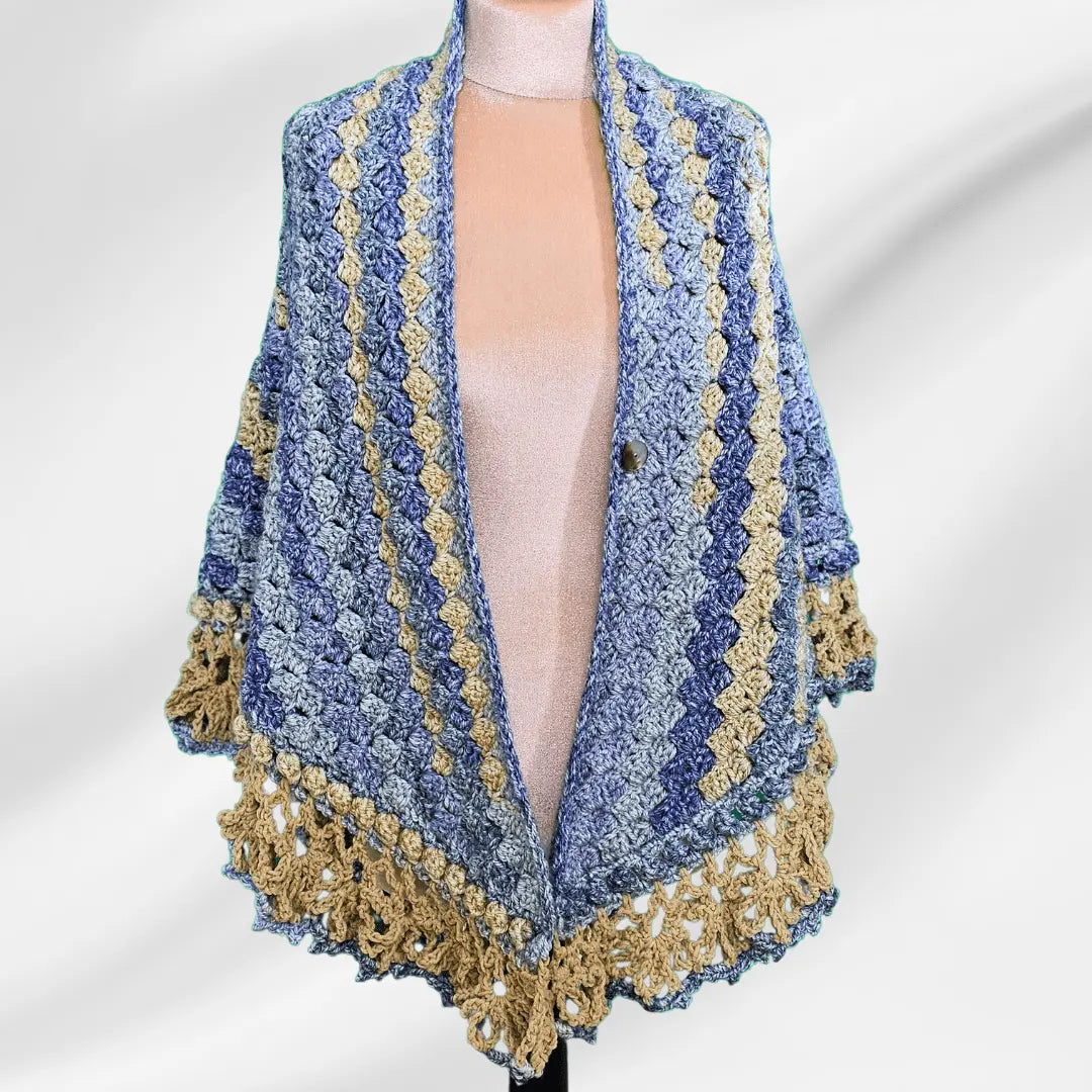 Crochet Shawl with Lettuce Berry Border - Elegant Style