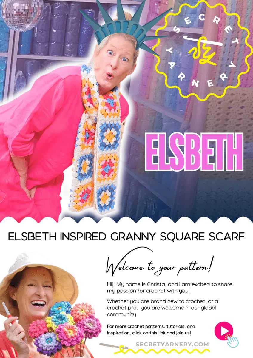 Elsbeth Inspired Granny Square Scarf - Secret Yarnery