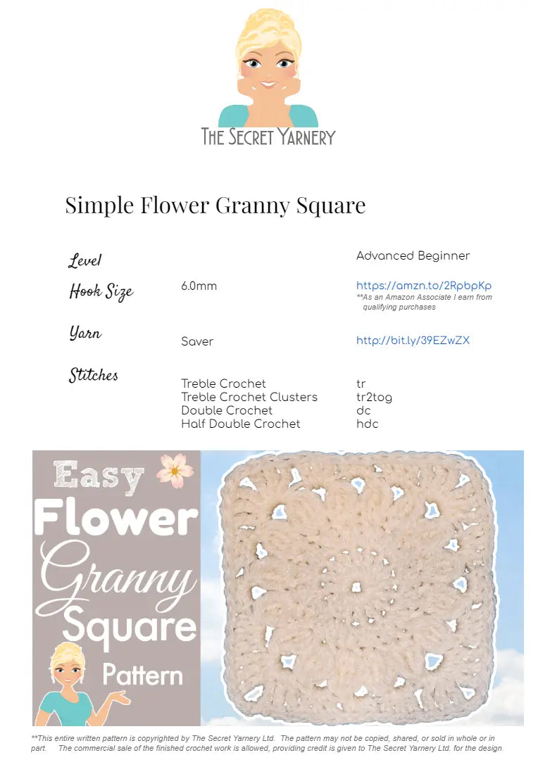 EASY One Color Sunflower Granny Square - Secret Yarnery